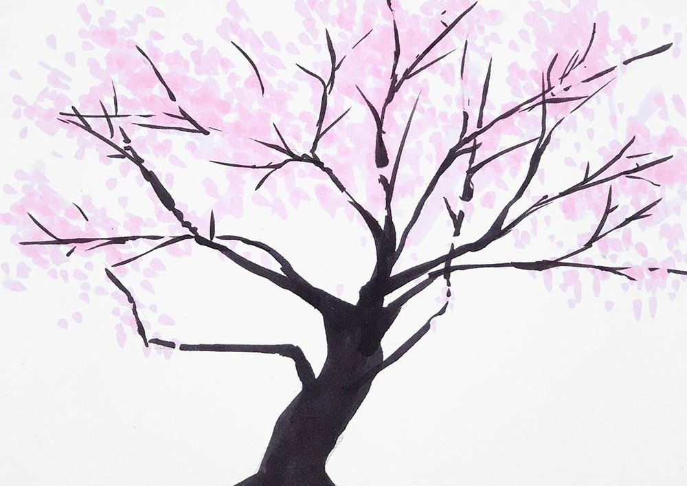 How To Draw A Cherry Blossom Tree - Super Simple Step-By-Step Tutorial